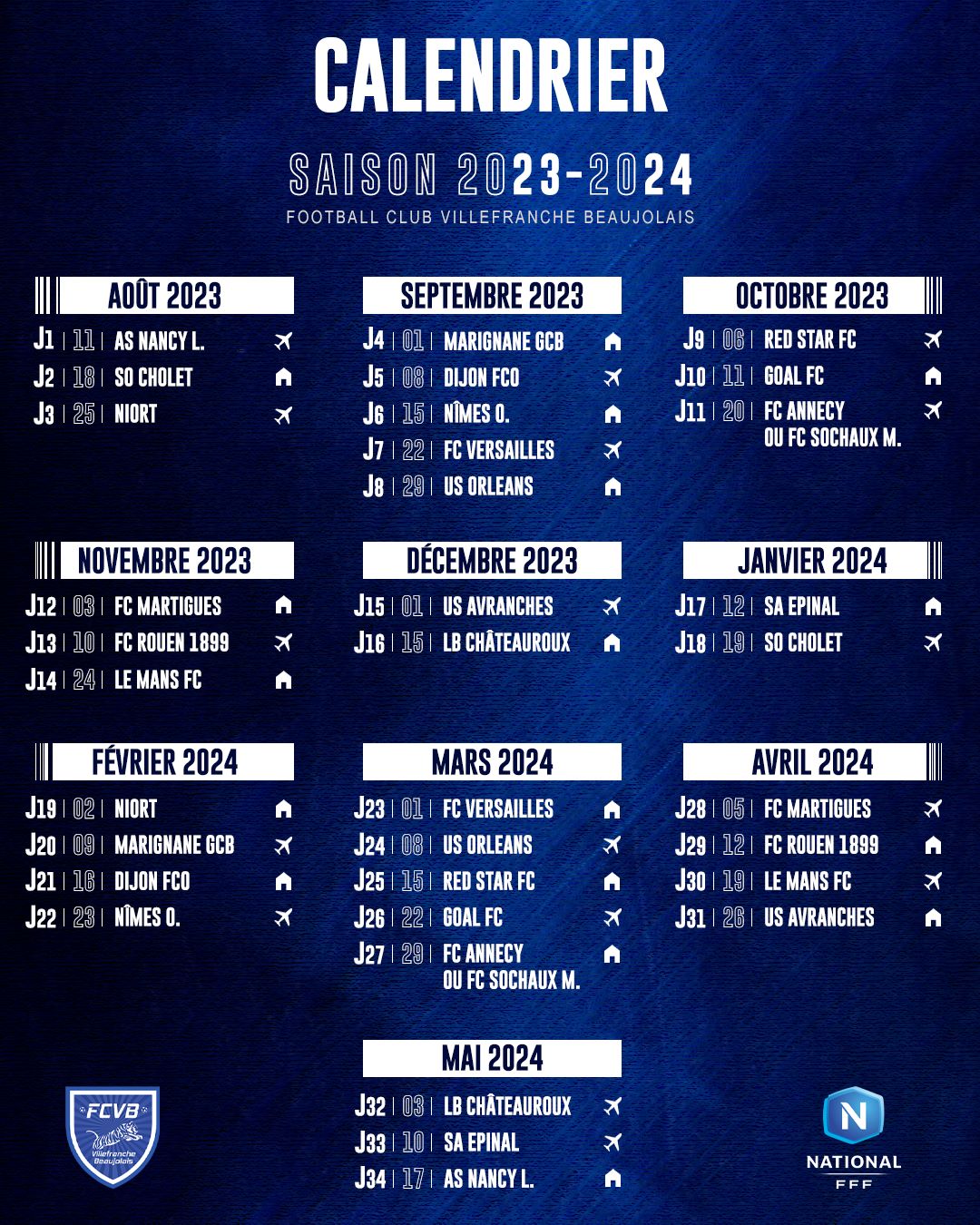 Révélation du calendrier de la saison 2023-2024 📅 - FCVB