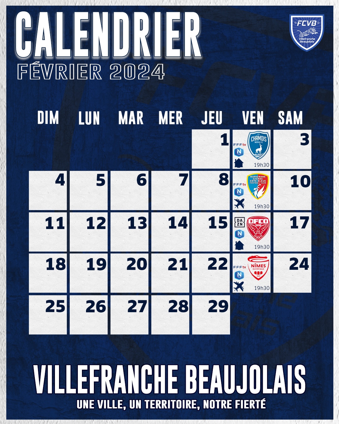 Calendrier N1 : Février 2024 - FCVB